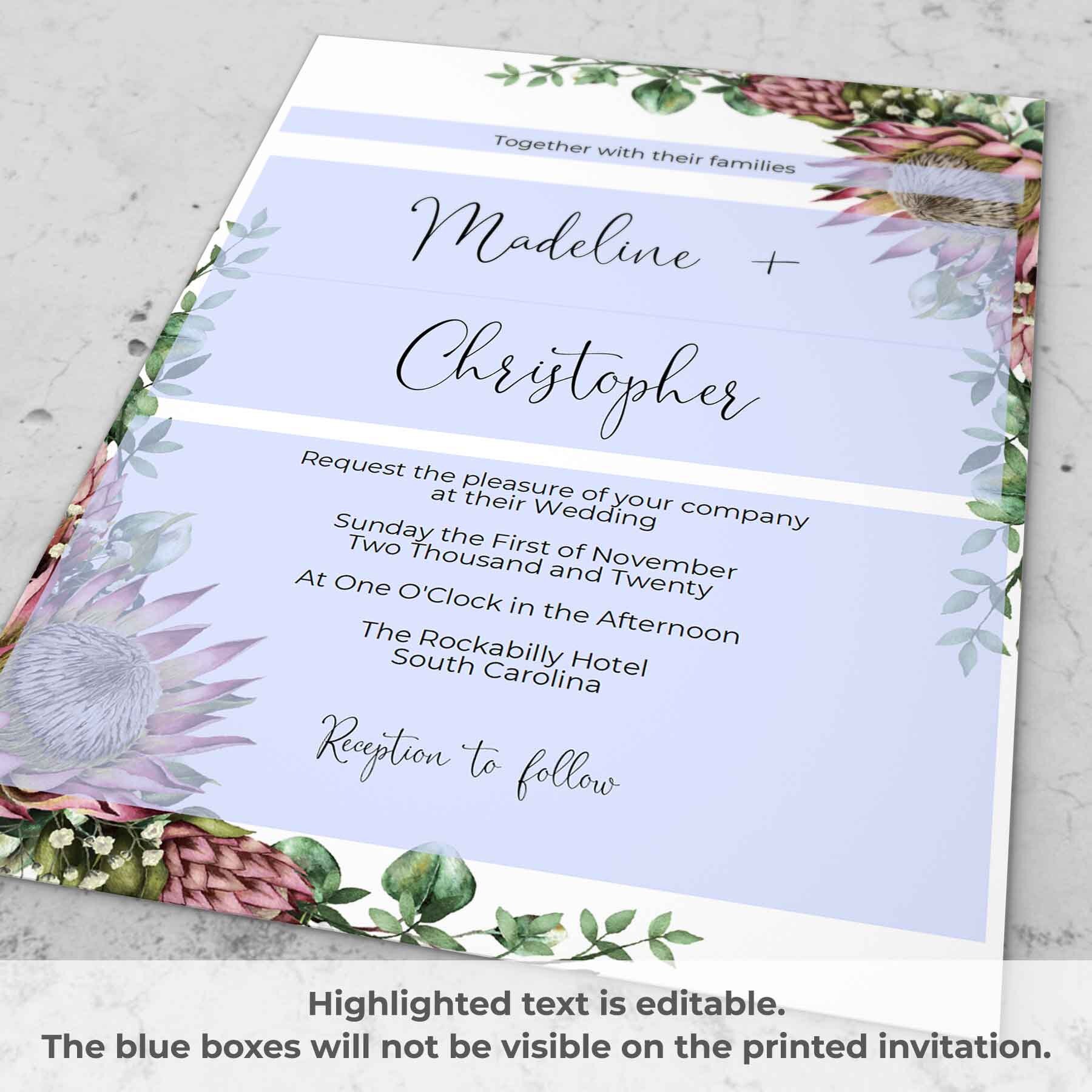 EDITABLE PDF Protea Wedding Invitation Australian Native | Etsy