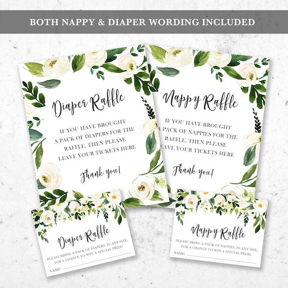Diaper Raffle Cards, Baby Shower Diaper Cards, Nappy Raffle, White ...