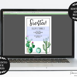 EDITABLE PDF, Cactus Invite, Cactus Invitation, Fiesta Birthday Invites ...