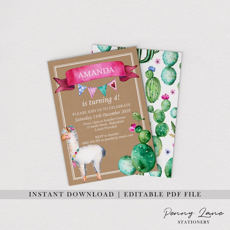 EDITABLE PDF Llama Banner Cactus Bunting Fiesta Banner | Etsy