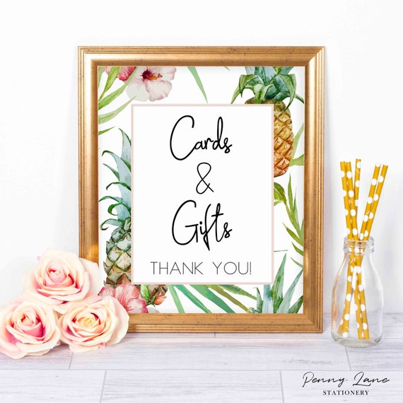 Pineapple Cards and Gifts Sign, Baby Shower Present Table Sign ...