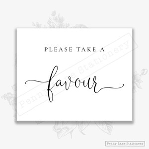 Baby Shower Favour Sign, Please Take a Favor, Minimalist, Heart Swashes ...