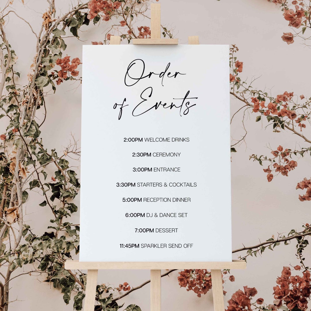 EDITABLE PDF, Wedding Order of Events Poster, Itinerary, Schedule ...