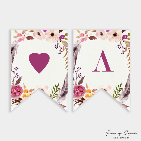 EDITABLE PDF, Floral Banner, Boho Bunting, Bohemian Banner, Pink ...