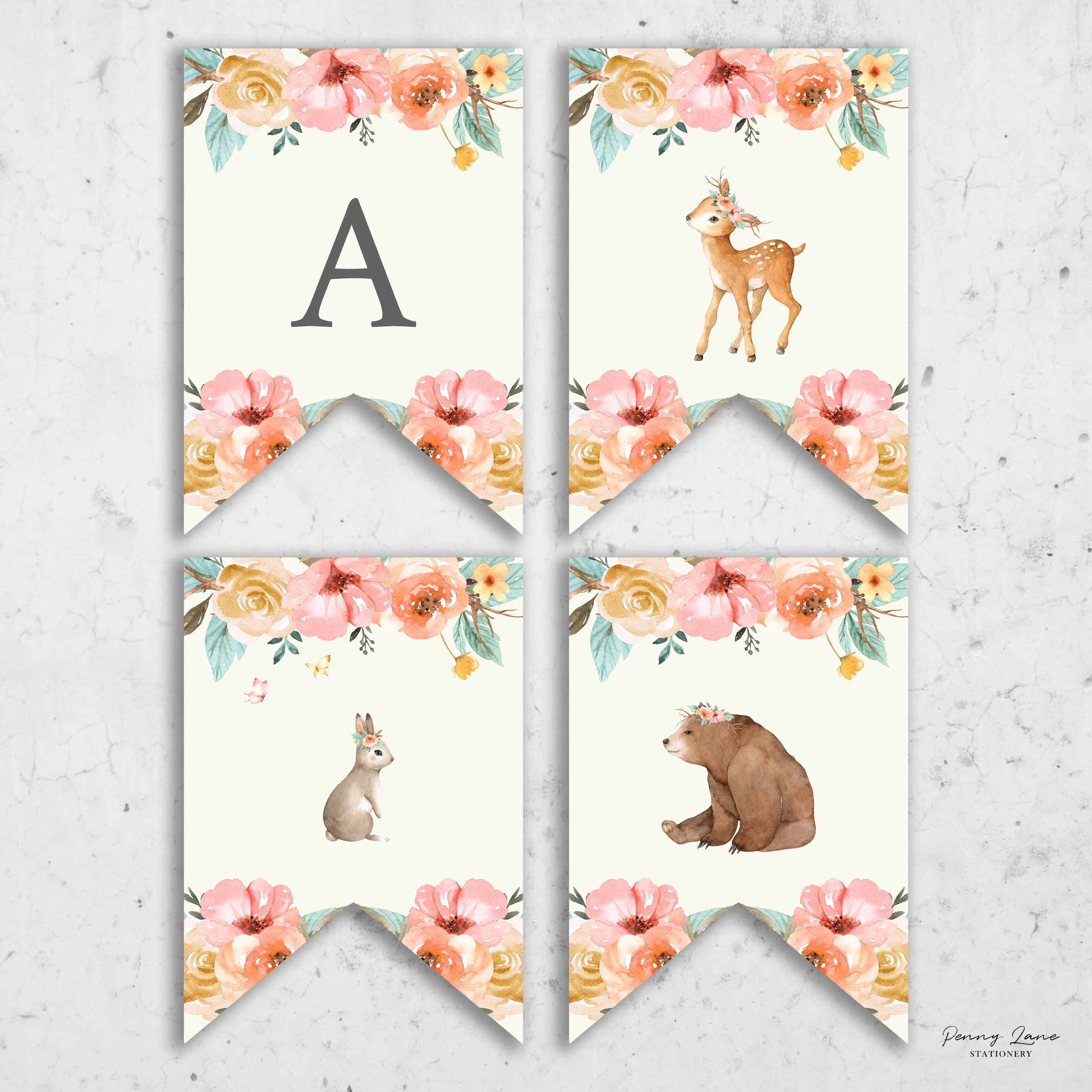 EDITABLE PDF Pink Woodland Flag Banner Bunting Banner Baby - Etsy