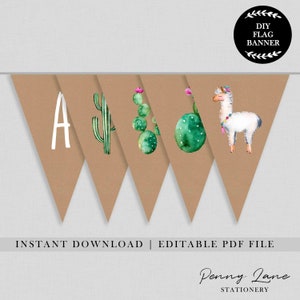 EDITABLE PDF, Llama Favor Tag, Llama Party Decorations, Fiesta Birthday ...