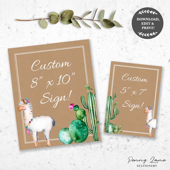 EDITABLE PDF, Llama Custom Sign, Cactus Print, Fiesta Table Sign ...
