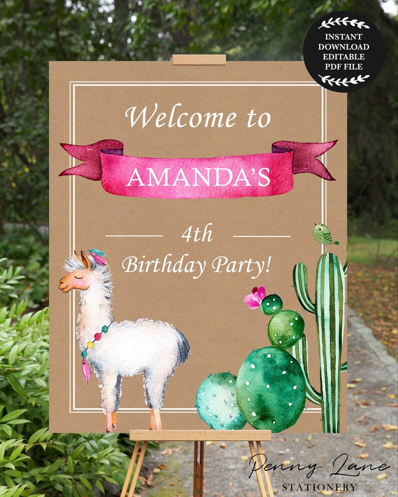 EDITABLE PDF Llama 1st Birthday Milestone Board Cactus - Etsy