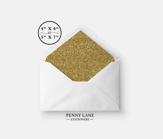 Gold Glitter Envelope Liner, Gold Glitter Envelope insert, 4 x 6, 5 x 7 ...