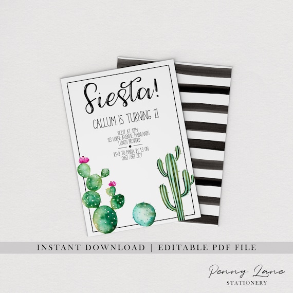 EDITABLE PDF, Cactus Invite, Cactus Invitation, Fiesta Birthday Invites ...