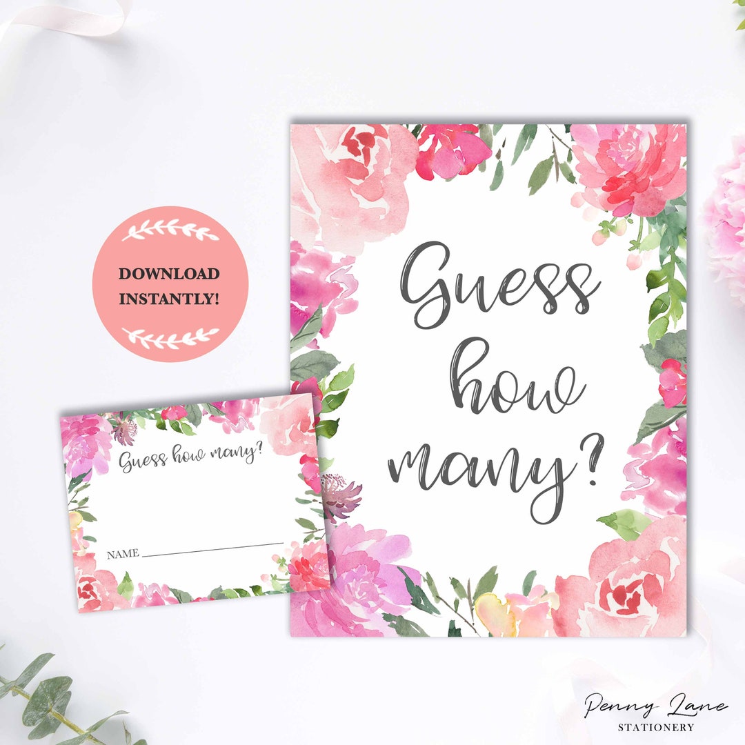 INSTANT DOWNLOAD, Guess How Many, Baby Shower Game, Sign, Cards ...