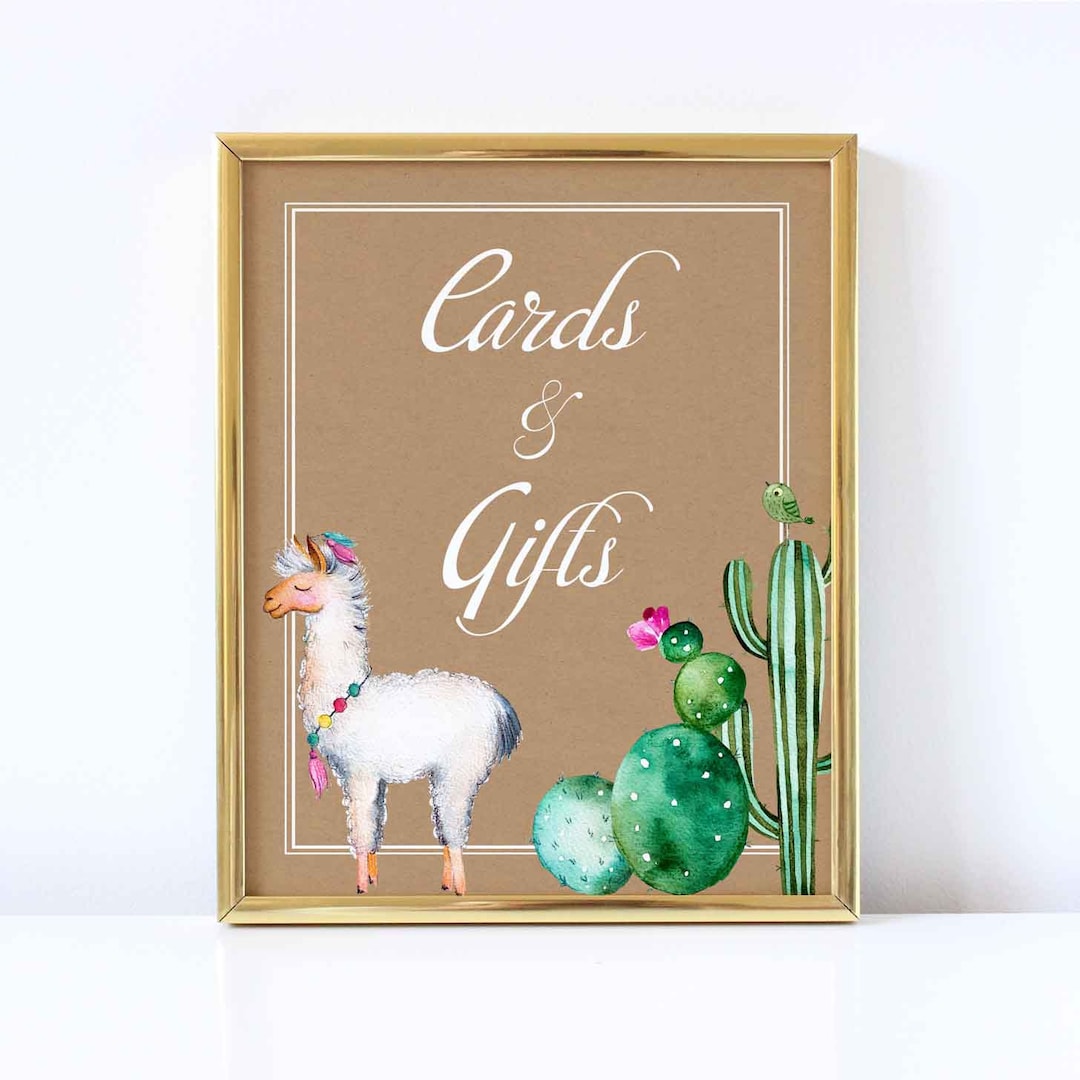 Llama Cards and Gifts Sign, Fiesta Birthday Decoration, Llama Party ...