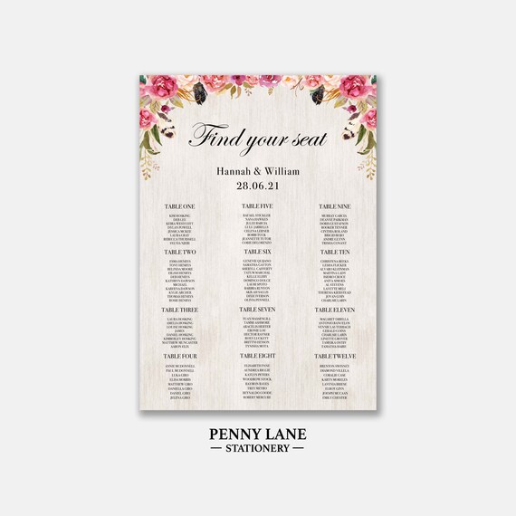EDITABLE PDF Boho Wedding Seating Chart Seating Plan - Etsy