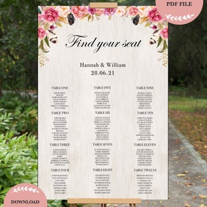 EDITABLE PDF, Boho Wedding Seating Chart, Seating Plan Template ...