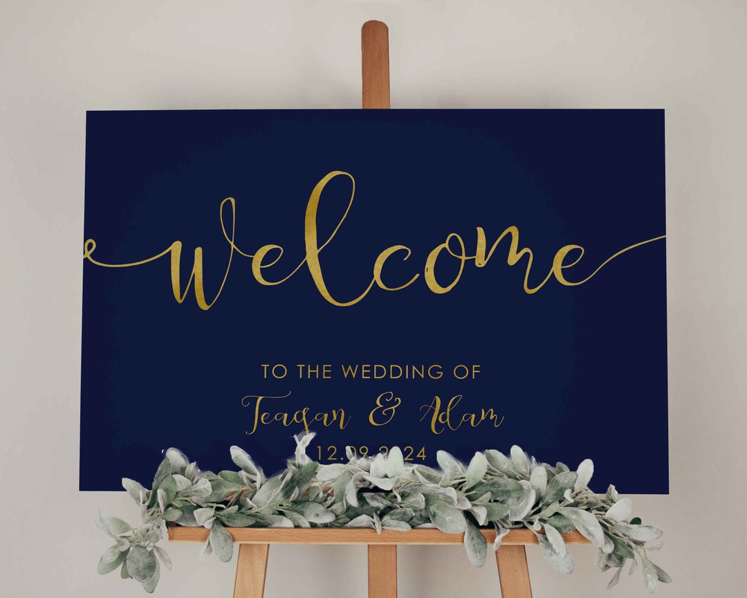 Navy Blue and Gold Wedding Welcome Sign, Wedding Welcome Poster, Modern ...