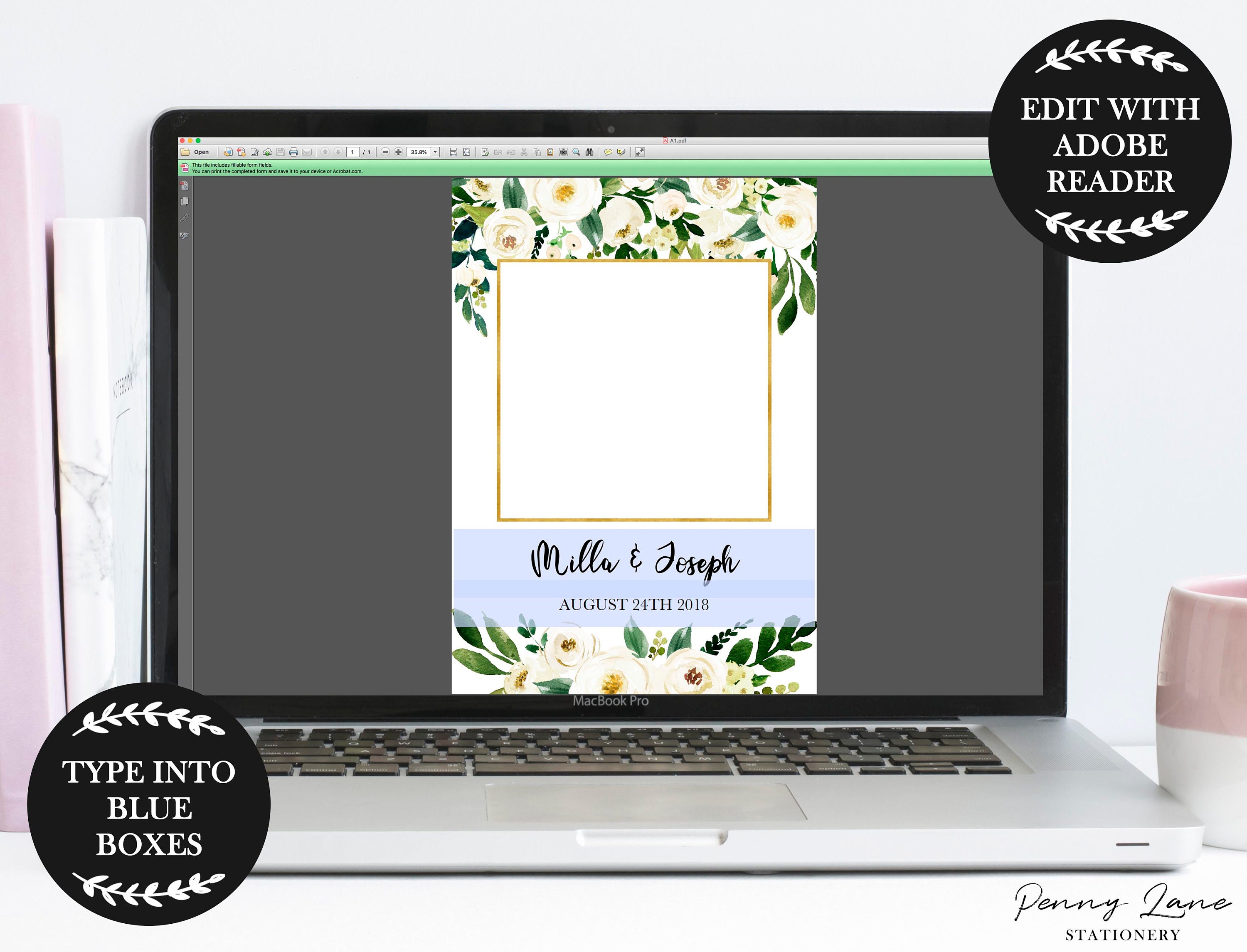 EDITABLE PDF Wedding Selfie Frame White Floral Selfie Frame | Etsy