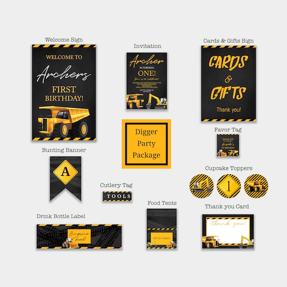 Digger Birthday Party Package, Vehicle Decorations, Dump Truck Themed ...