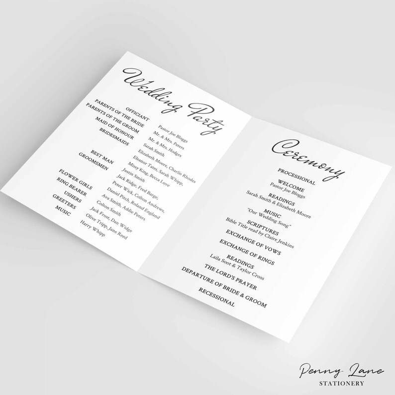 EDITABLE PDF Wedding Program Order of Events Order of | Etsy