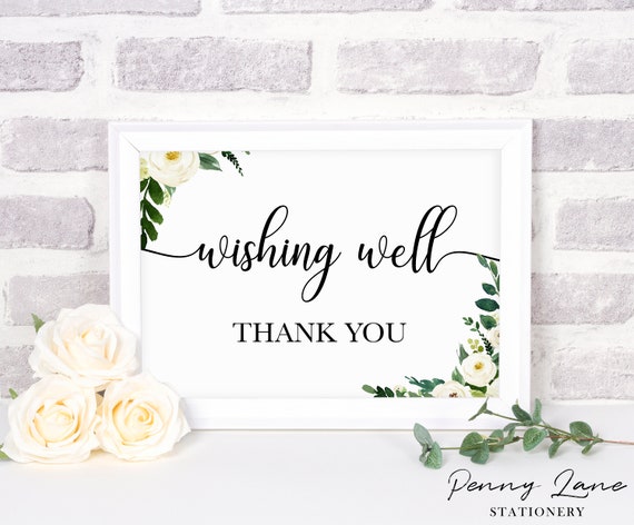 Wishing Well Sign, White Floral Wedding, White Flowers, Table Sign ...