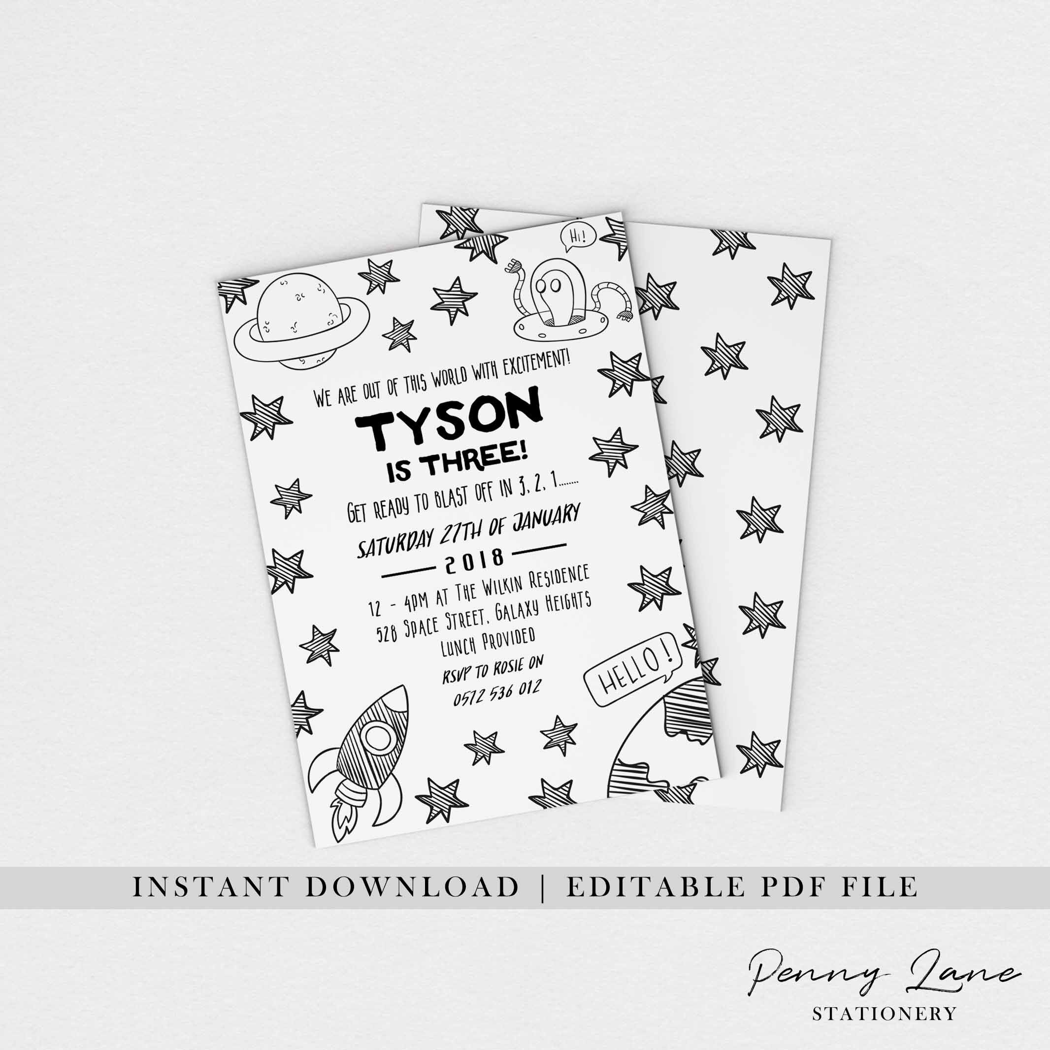 EDITABLE PDF Space Invite Galaxy Invitation Spaceman | Etsy