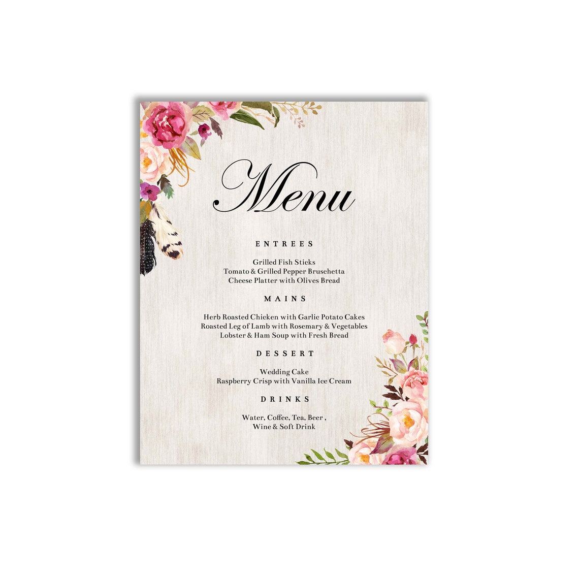 Bohemian Wedding Menu Boho Party Menu Birthday Party | Etsy