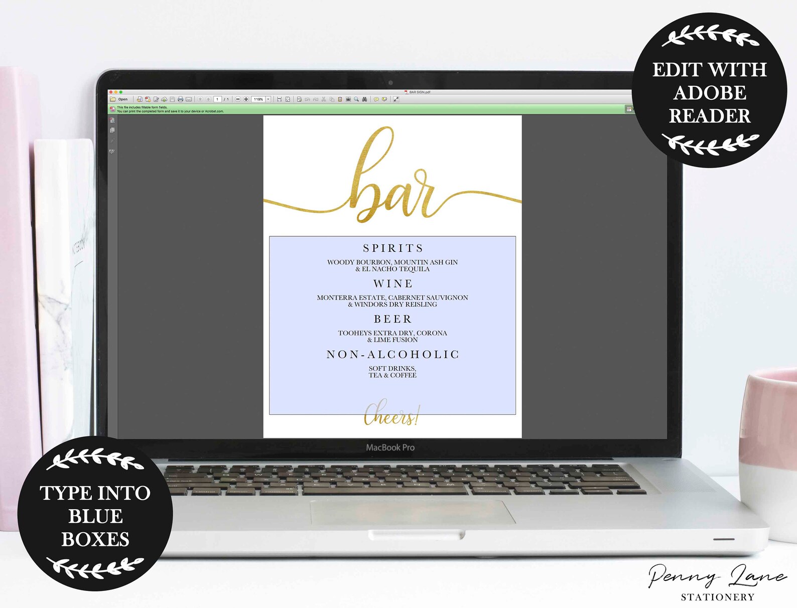EDITABLE PDF Gold Bar Menu Wedding Bar Menu Alcohol List - Etsy