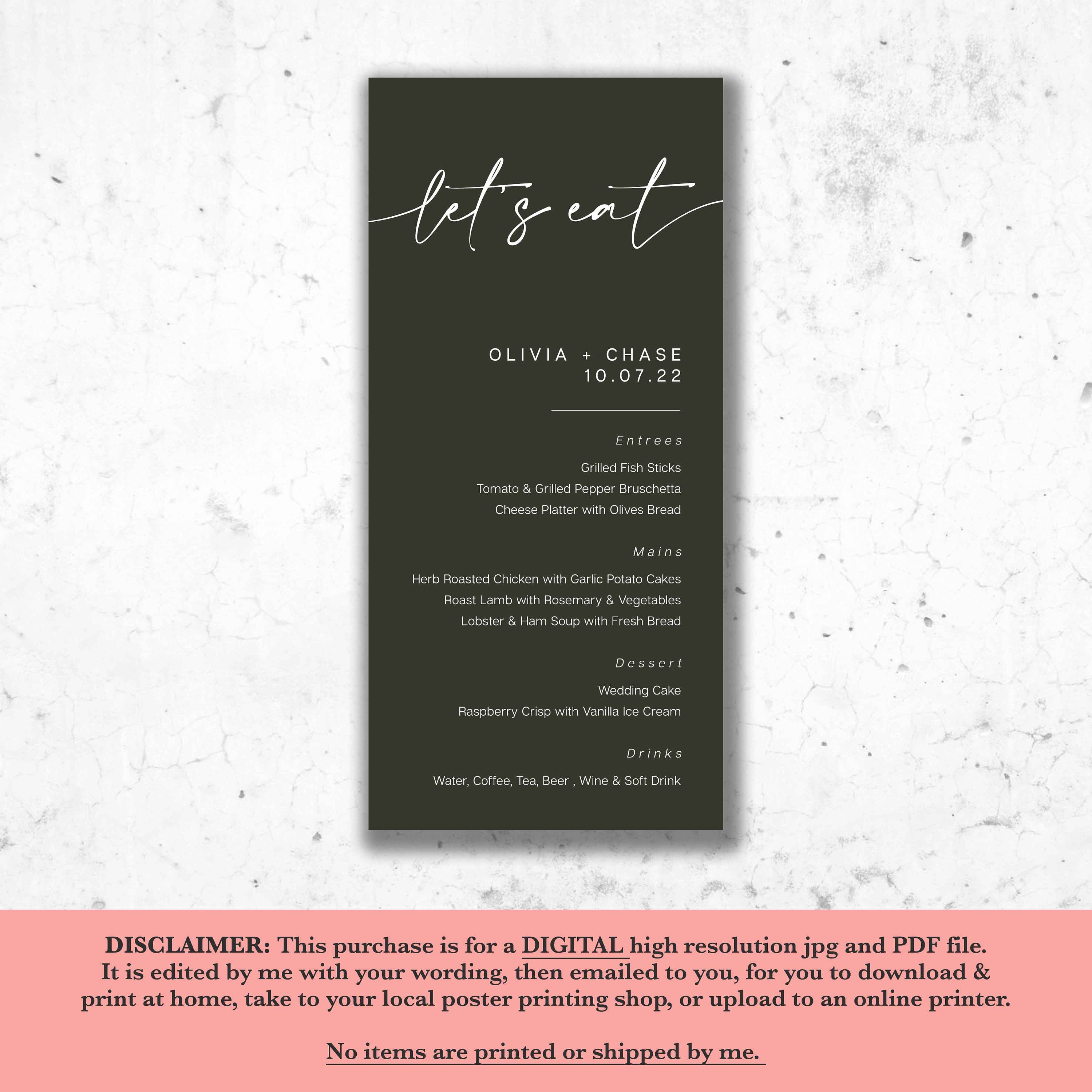 Green Wedding Menu Forest Green Olive Food Menu DL - Etsy