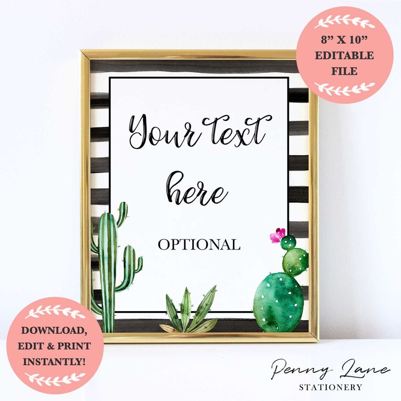 EDITABLE PDF Cactus Table Sign Custom Table Sign Party - Etsy
