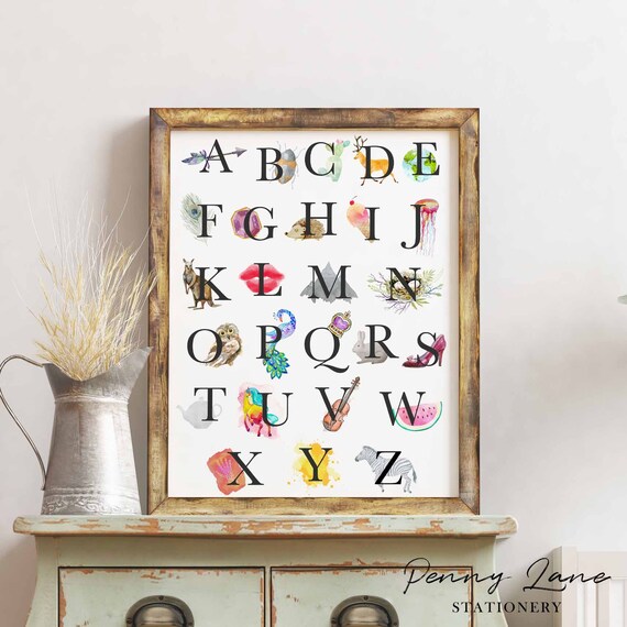Watercolour Alphabet Poster, ABC Poster, ABC Print, Alphabet Print ...