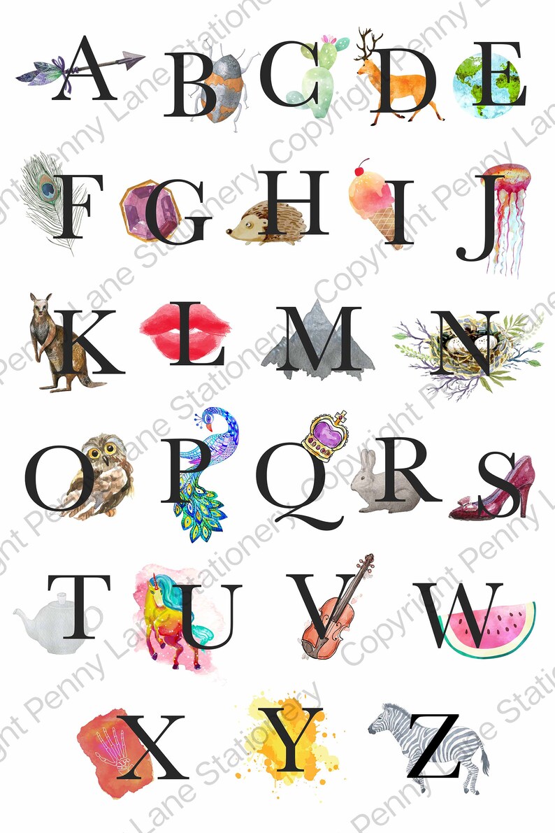 Watercolour Alphabet Poster ABC Poster ABC Print Alphabet | Etsy