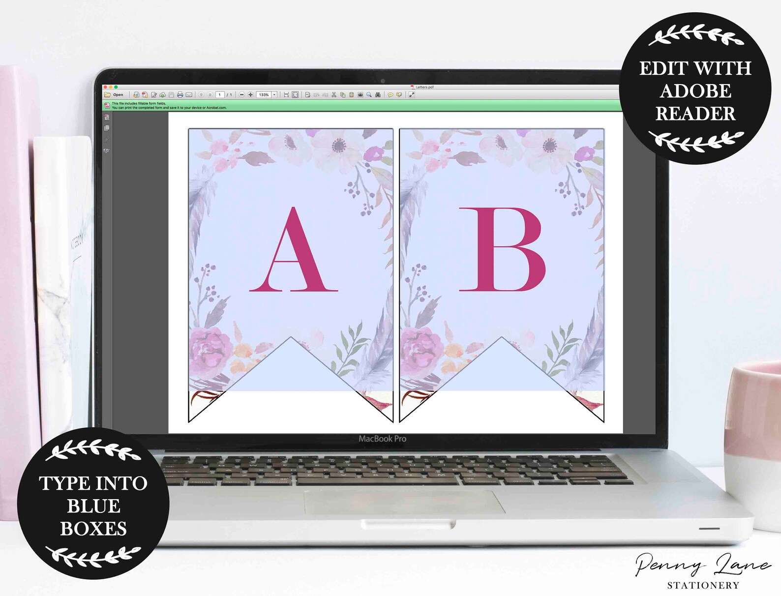 EDITABLE PDF Floral Banner Boho Bunting Bohemian Banner - Etsy