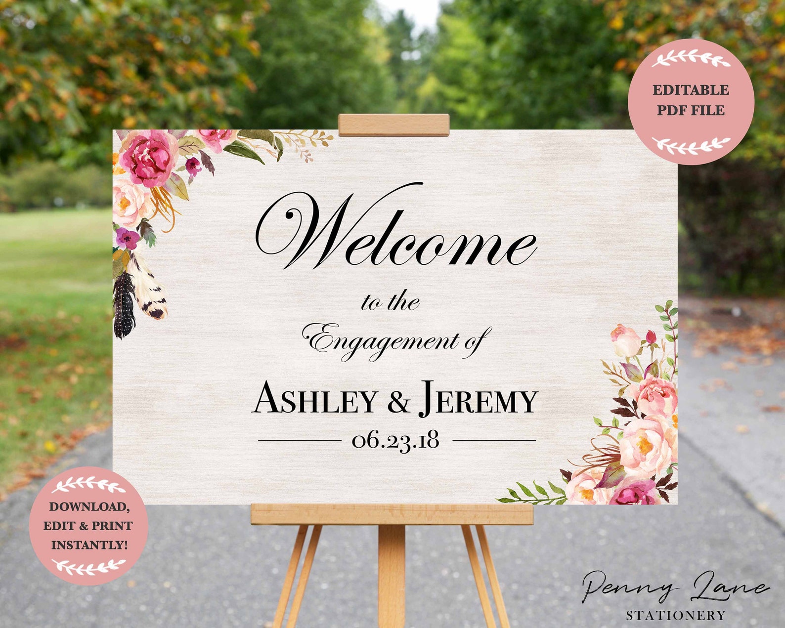 EDITABLE PDF Boho Welcome Sign Engagement Poster Entrance - Etsy