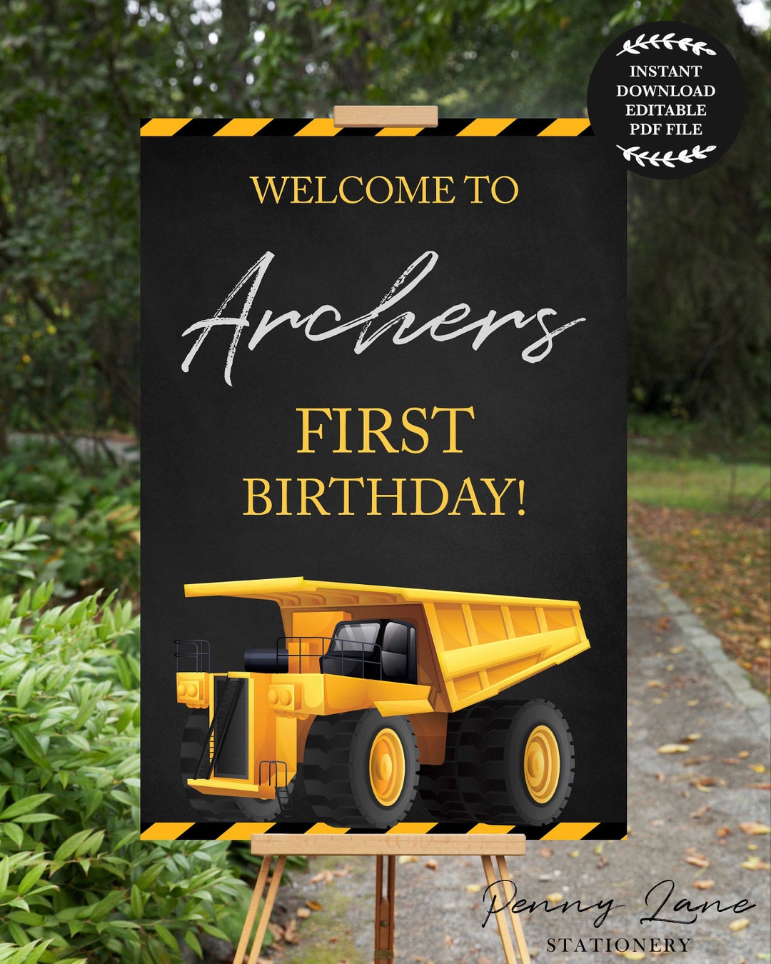 EDITABLE PDF, Digger Welcome Sign, Construction Party, Dump Truck ...