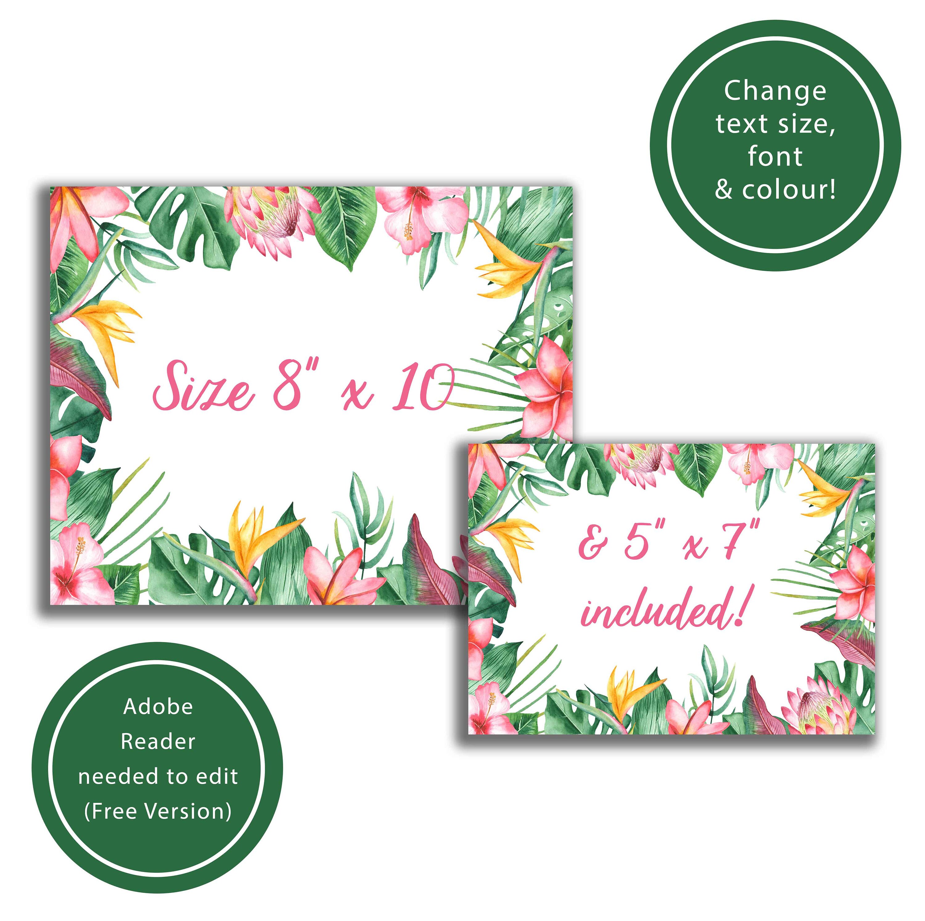 EDITABLE PDF Pink Tropical Birthday Sign Signage Custom | Etsy