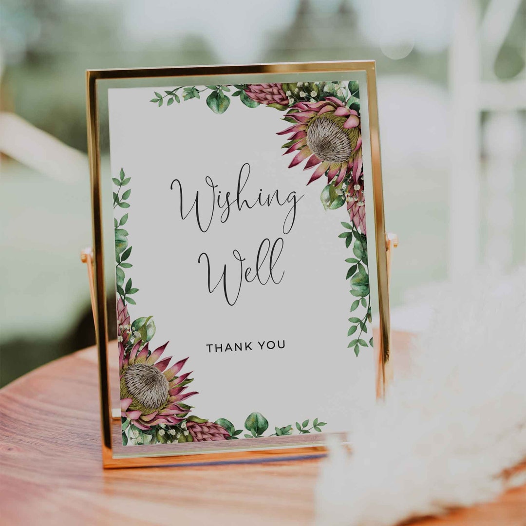 Printable, Wedding Wishing Well Table Sign, Protea, Rustic, Gift Table ...