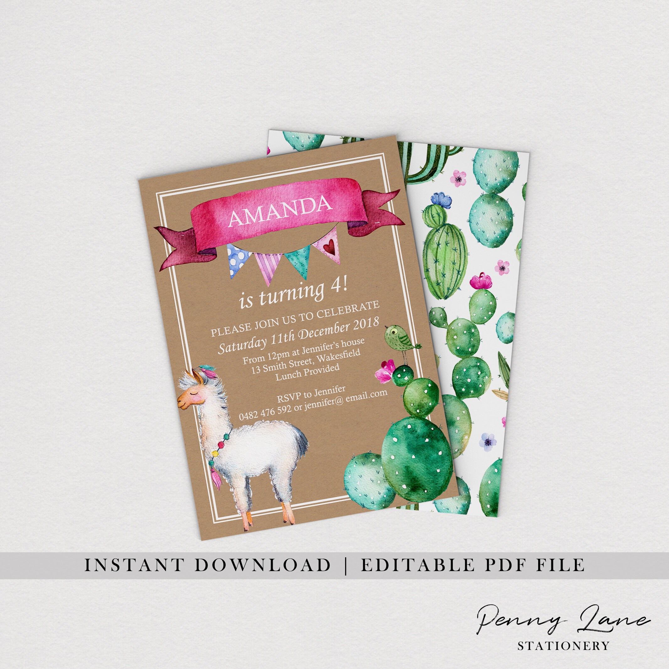 EDITABLE PDF Llama Favor Tag Llama Party Decorations Fiesta - Etsy