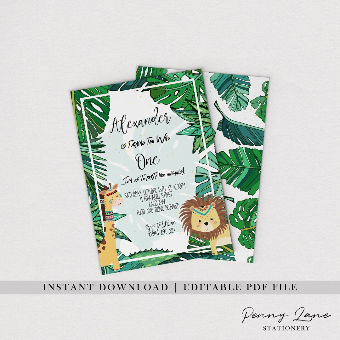 EDITABLE PDF, Safari Invite, Jungle Invitation, Safari Birthday Invites ...