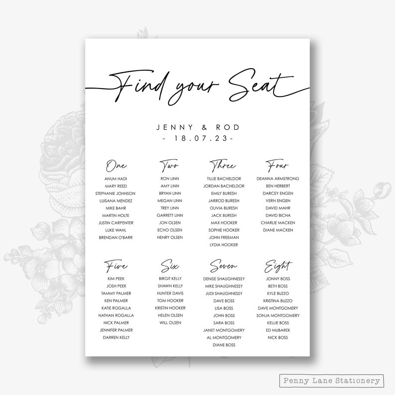 Wedding Guest Seating Chart Seating Arrangements Plan - Etsy