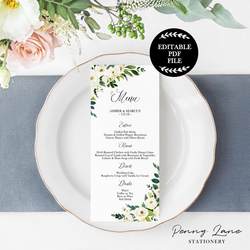EDITABLE PDF White Floral Bar Menu White Roses Wedding Bar - Etsy Australia