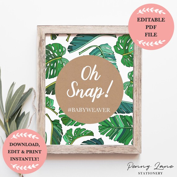 EDITABLE PDF, Oh Snap Baby Shower Sign, Table Sign, Hashtag, 8 x 10 ...