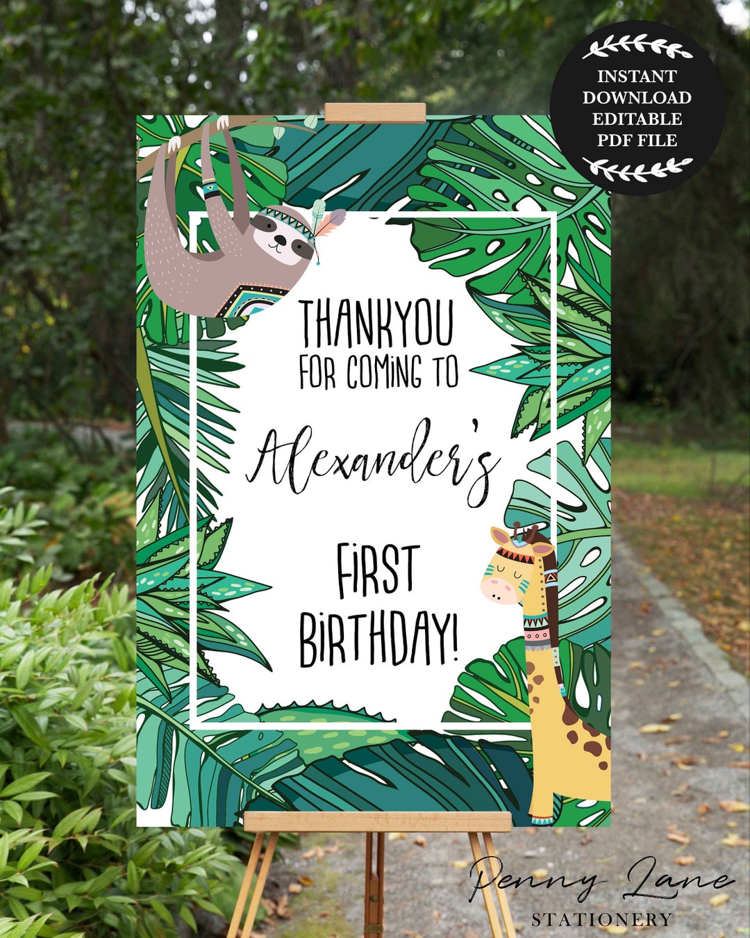 Jungle Welcome Sign, Safari Welcome Sign, Sloth, Giraffe, Jungle ...