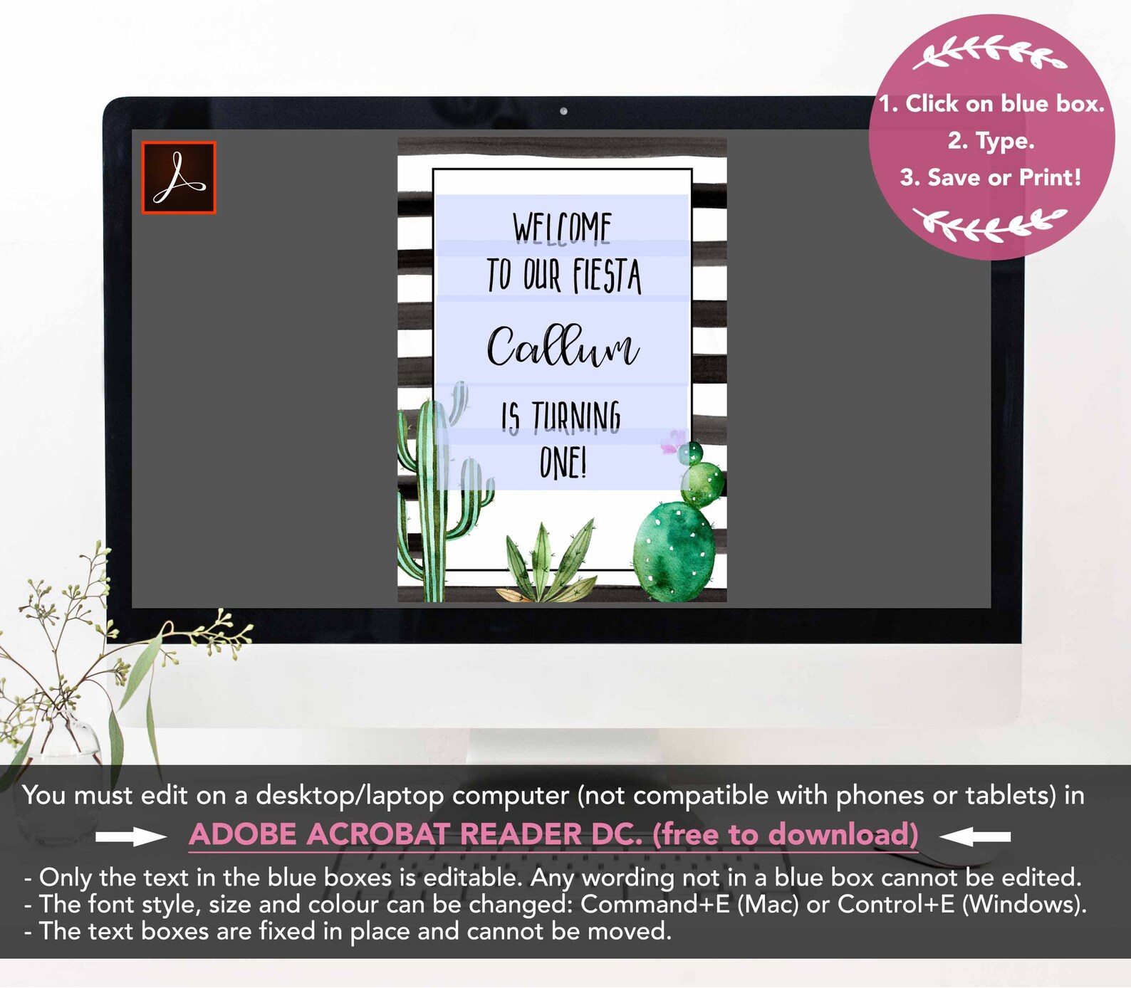 Cactus Welcome Sign Fiesta Birthday Sign Cactus Birthday | Etsy