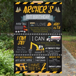 Digger Milestone Board, Construction Milestone Board, Dump Truck Party ...