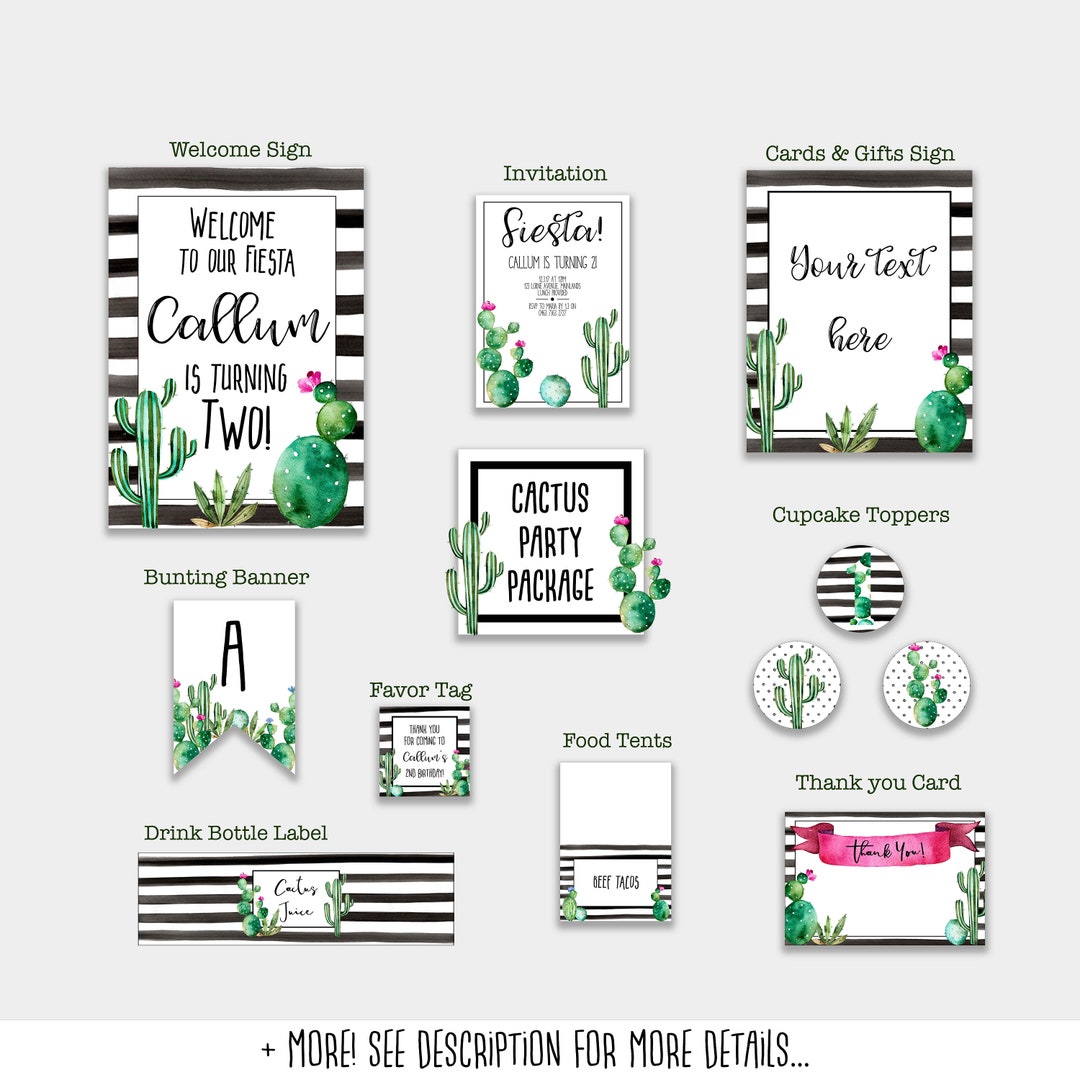 Cactus Birthday Party Decorations, Fiesta, Stationery, Invite ...