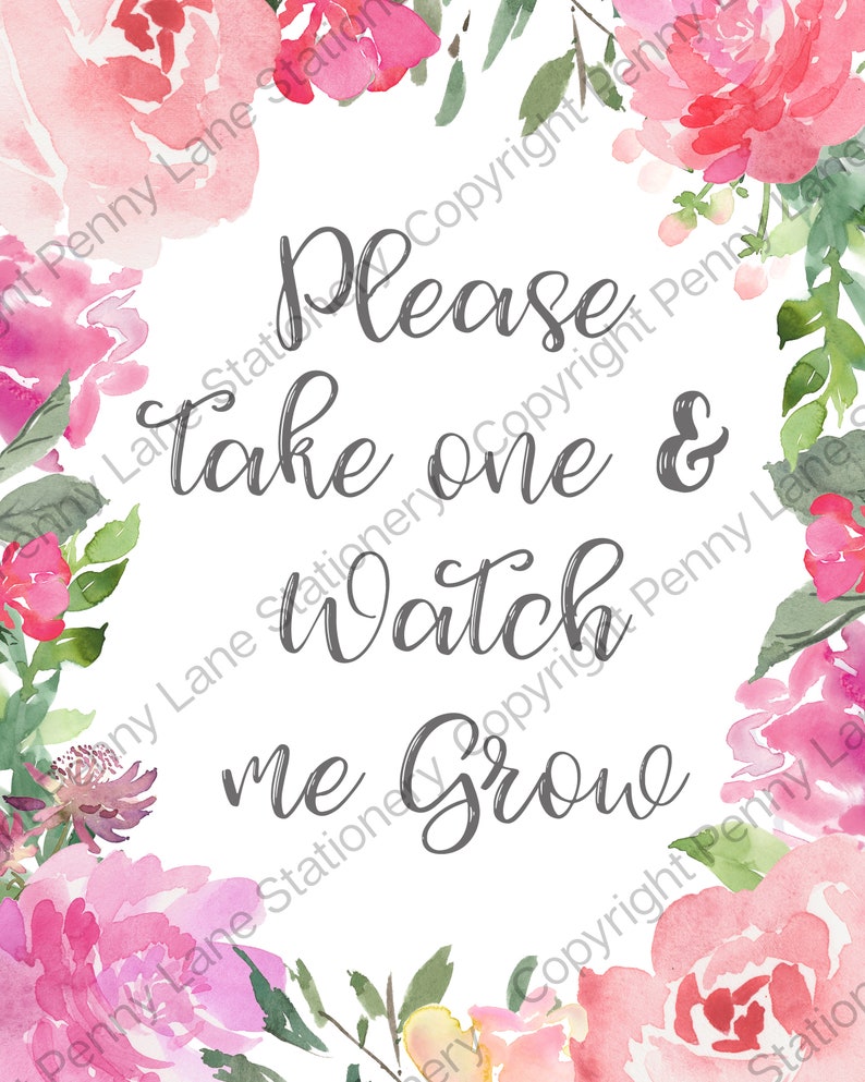Pink Floral Please Take One and Watch Me Grow Plant Favor - Etsy