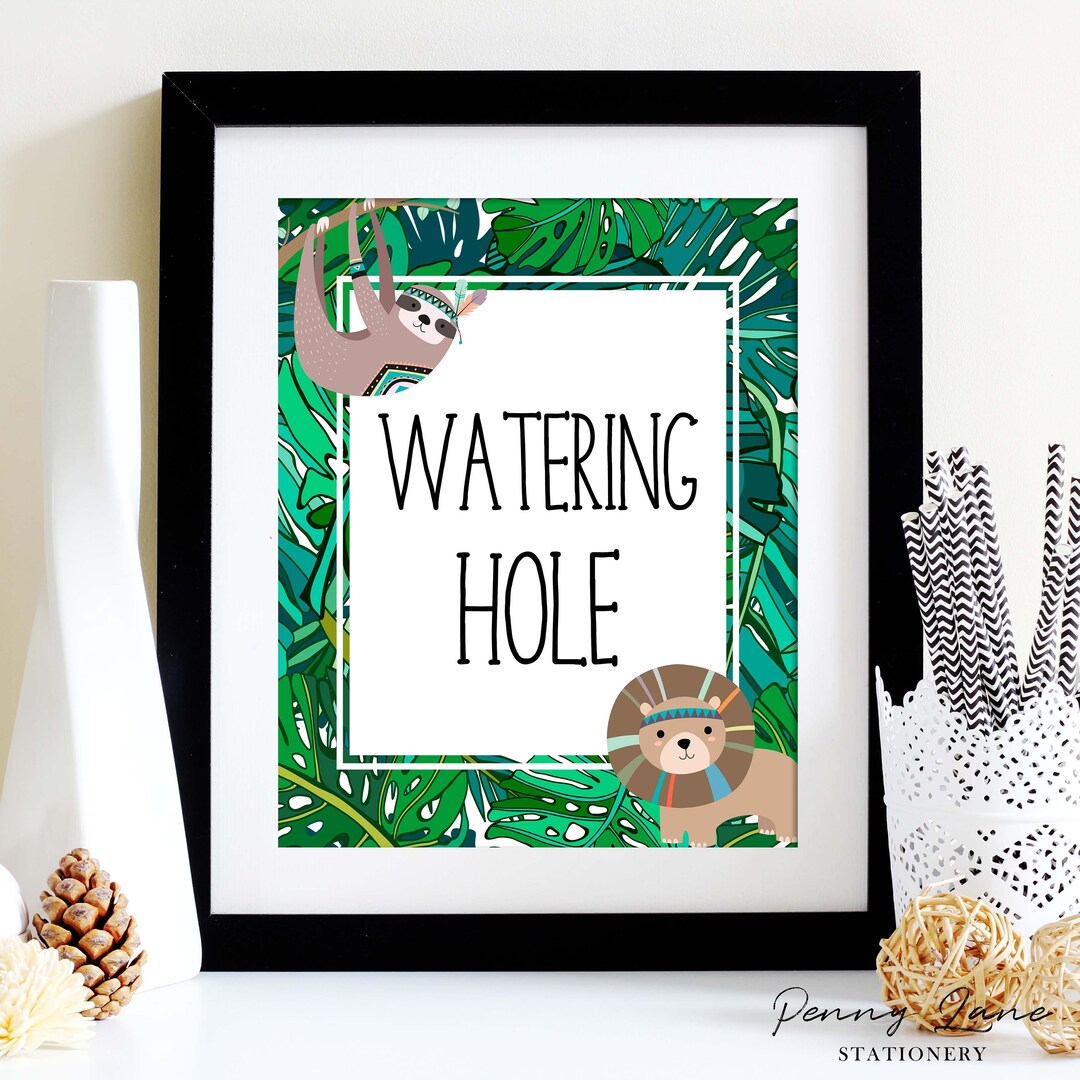 Watering Hole, Jungle Drinks Table Sign, Safari Party Decorations ...