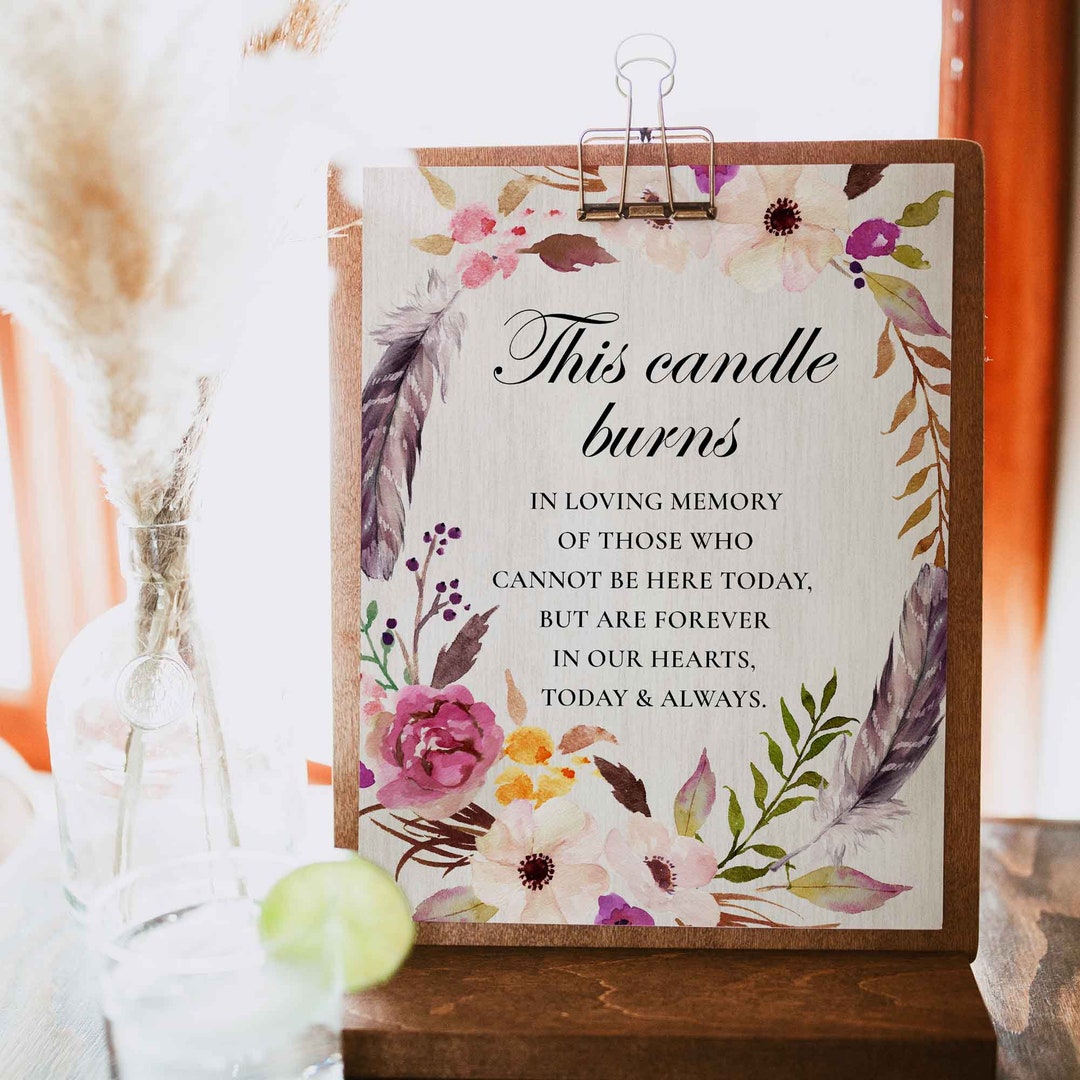 EDITABLE PDF, Boho Wedding Memorial Sign, This Candle Burns in Loving ...