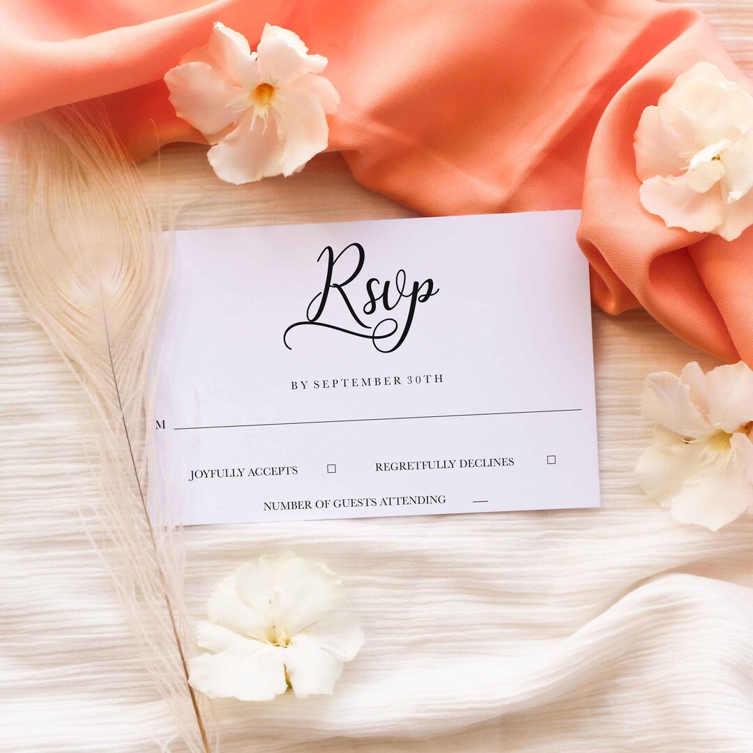 EDITABLE PDF, Wedding RSVP Card, Modern, Cursive, Stationery, Black and ...