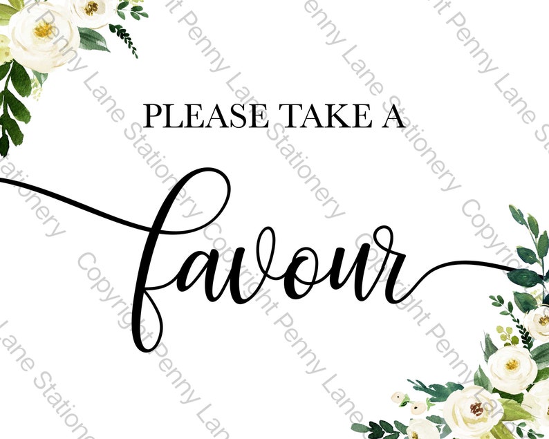 White Floral Wedding Please Take a Favor Sign Favour 8 X - Etsy