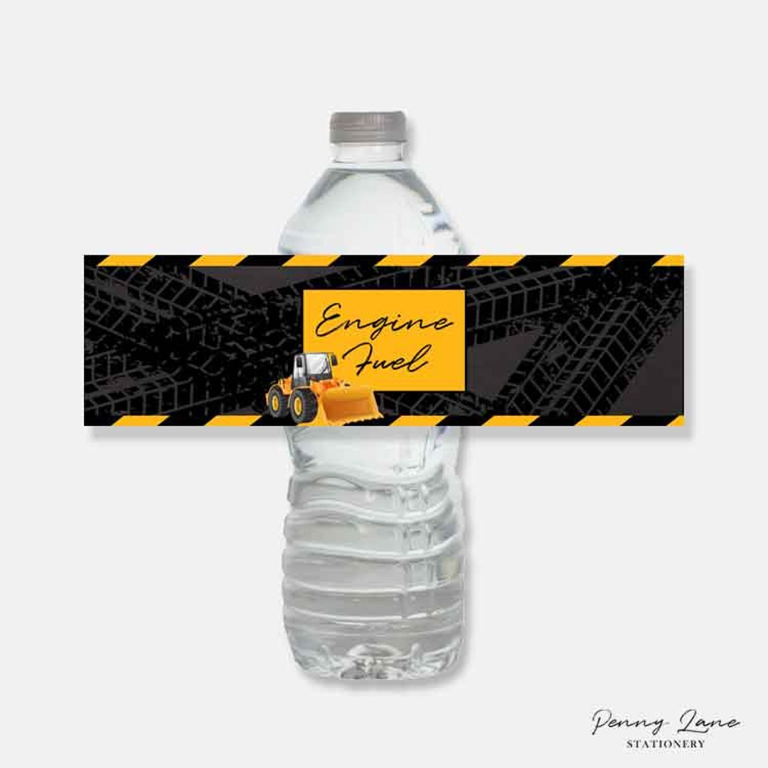 Editable PDF, Water Bottle Label, Digger Birthday Party Decorations ...